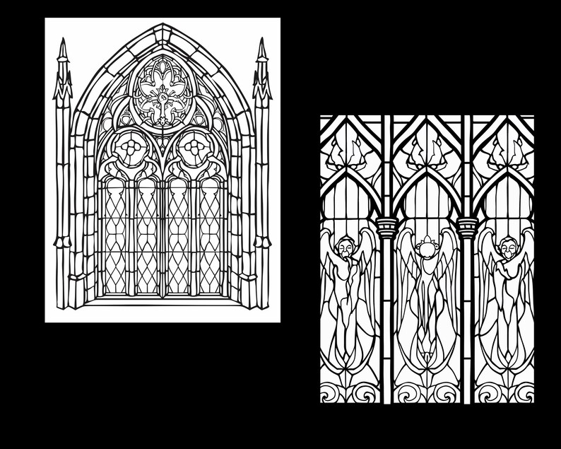 Gothic Stained Glass Windows Coloring Pages - Etsy Australia