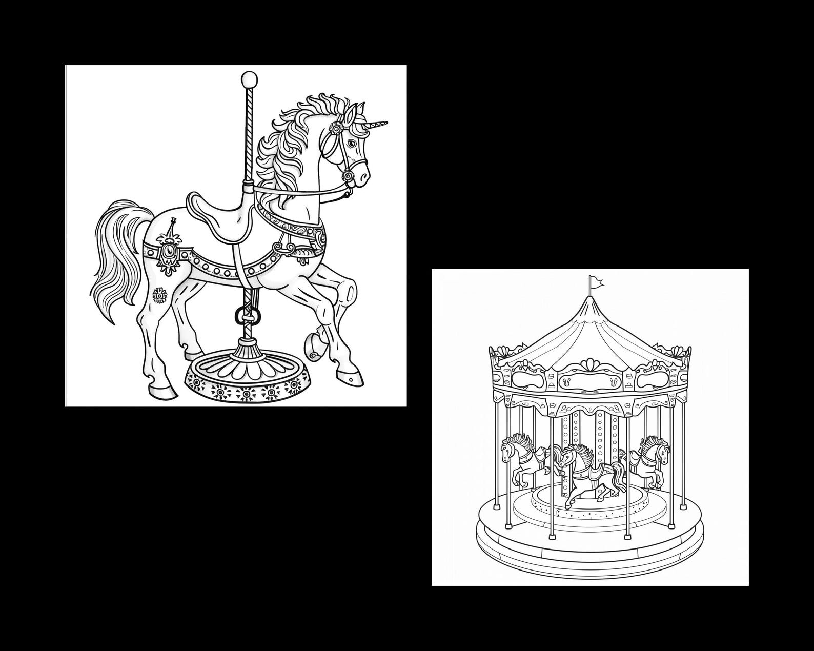 Printable Carousel Horse Coloring Pages | Square Art - Etsy