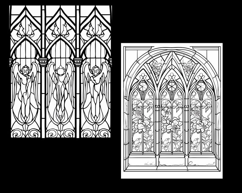 Gothic Stained Glass Windows Coloring Pages - Etsy