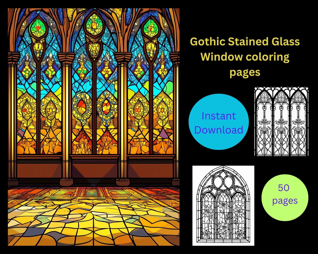 Gothic Stained Glass Windows Coloring Pages - Etsy