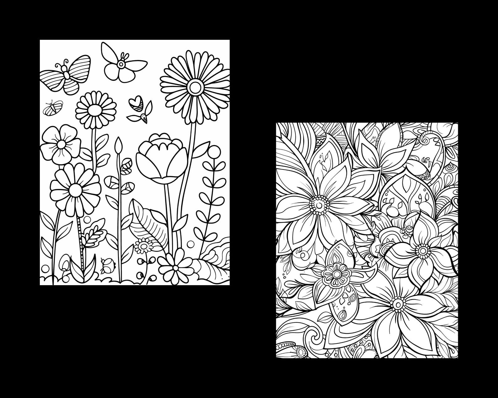 Eclectic Flower Designs Coloring Pages 25 Printable Pages Plus Color ...