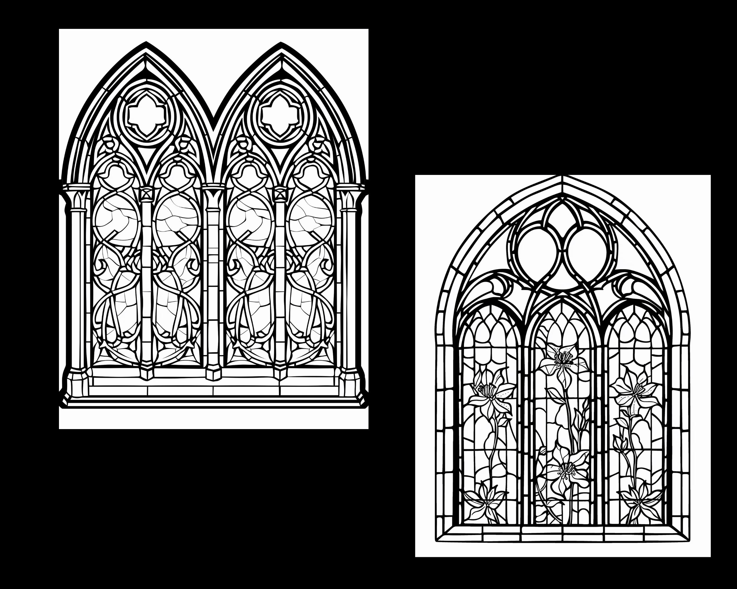 Gothic Stained Glass Windows Coloring Pages - Etsy