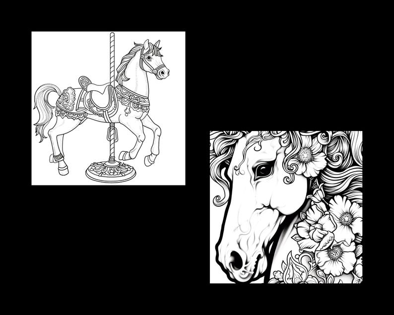 Printable Carousel Horse Coloring Pages | Square Art - Etsy