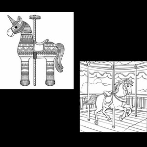 Printable Carousel Horse Coloring Pages Square Art - Etsy