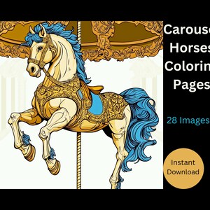 Printable Carousel Horse Coloring Pages Square Art - Etsy