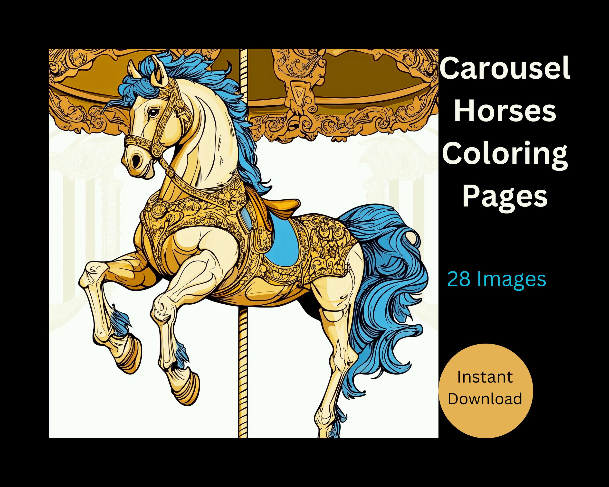 Printable Carousel Horse Coloring Pages | Square Art - Etsy