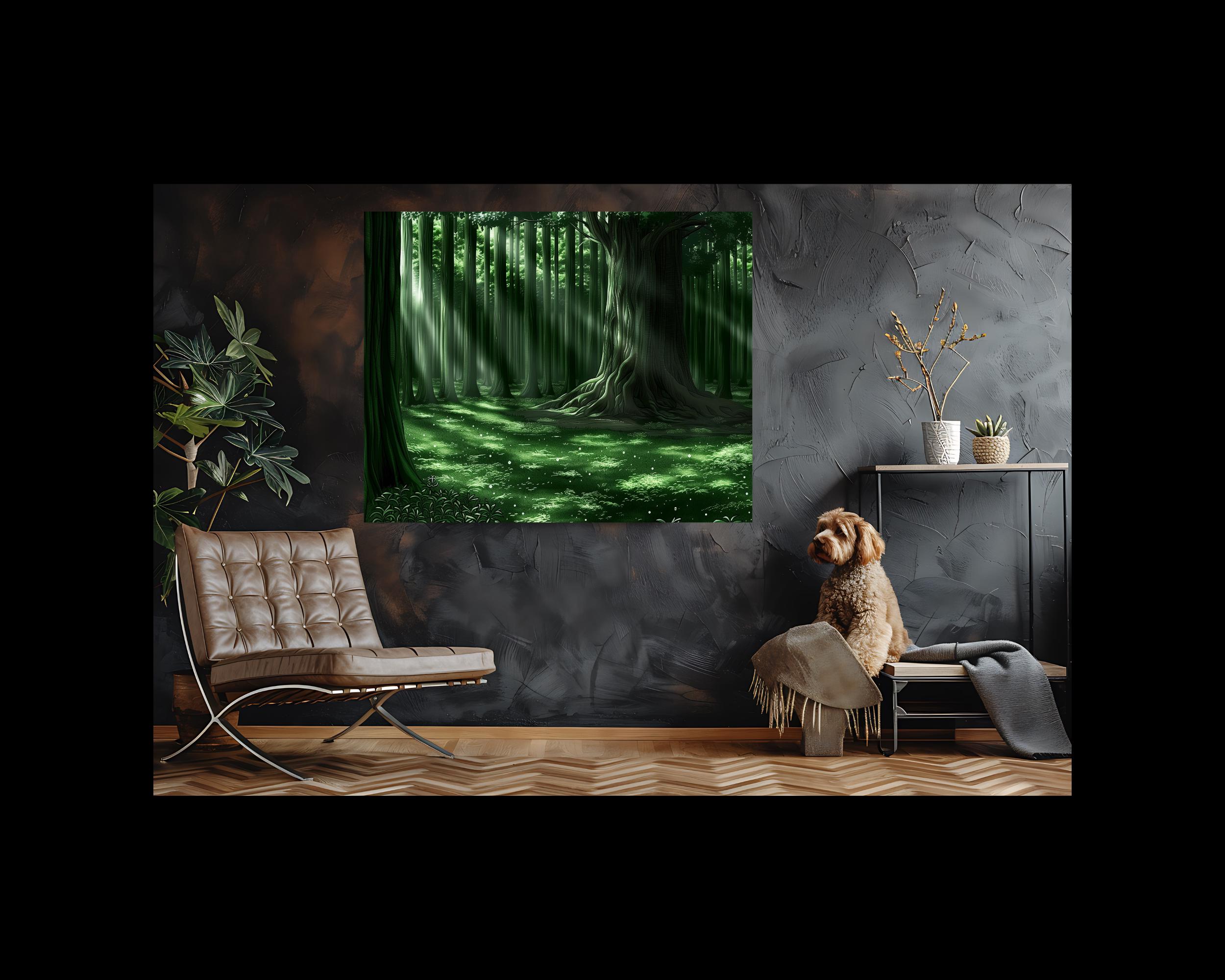 Deep Forest Printable Wall Art | Dark Forest With Sunlight Rays ...
