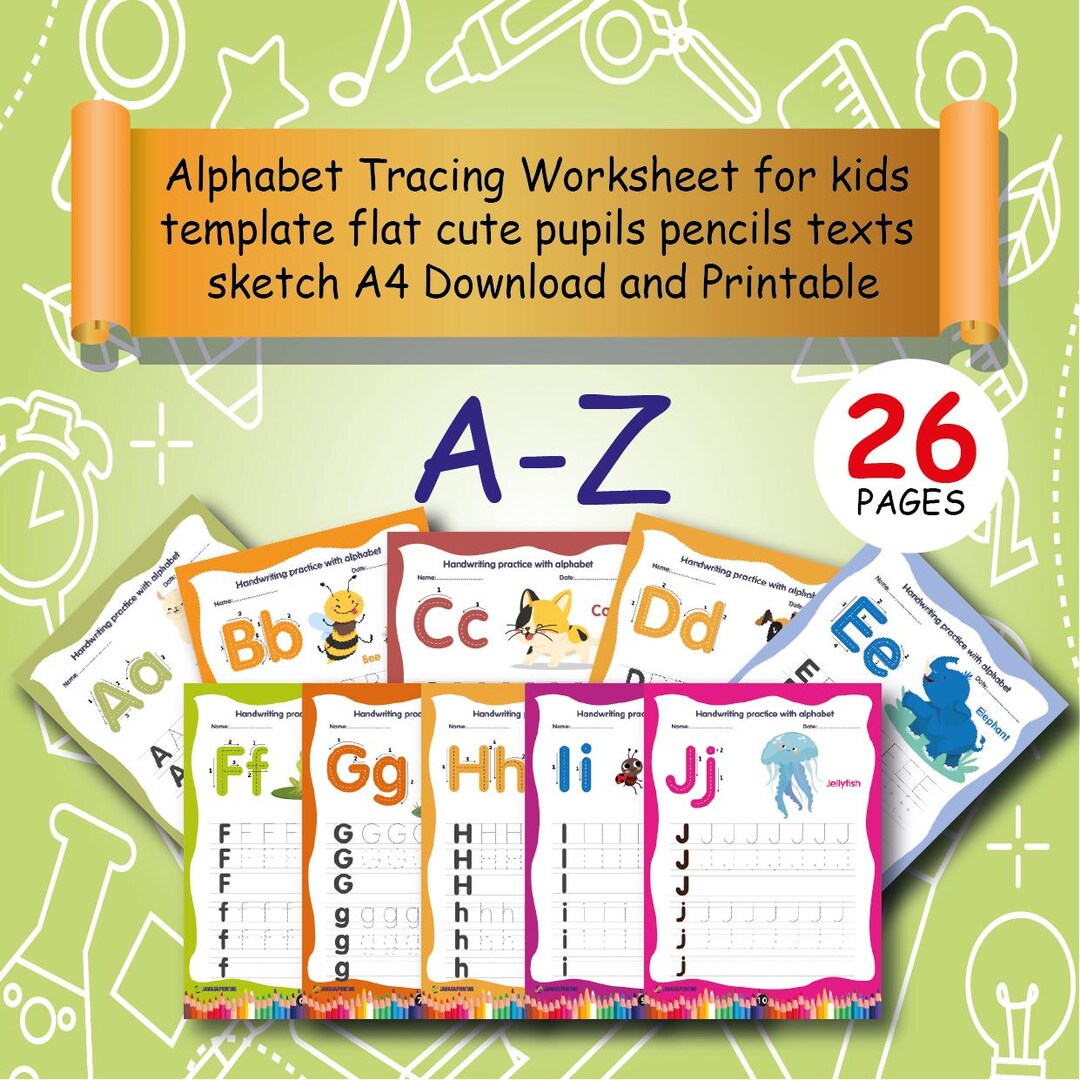 A-Z Alphabet Tracing Worksheet for Kids Template Flat Cute Pupils ...