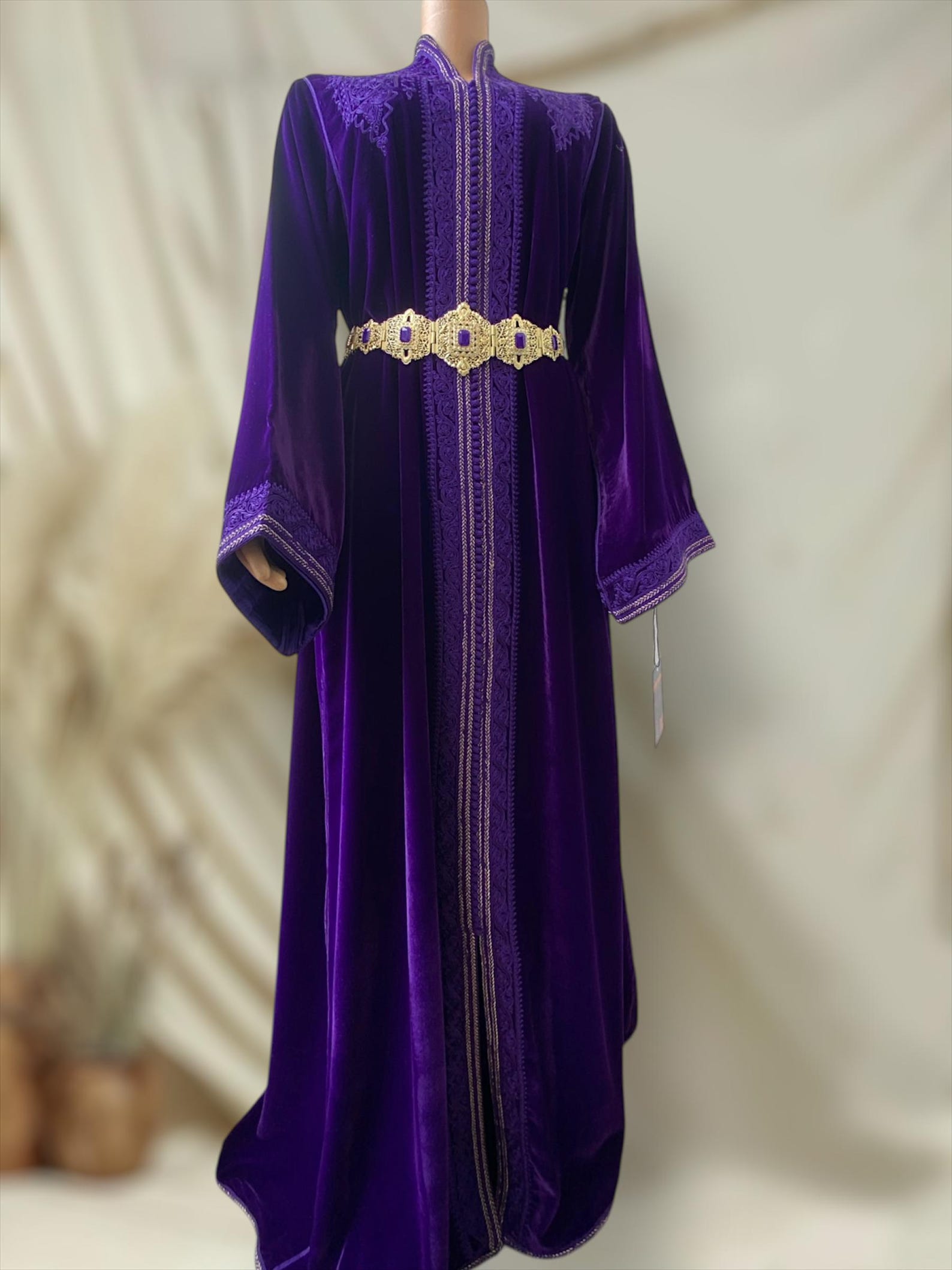 Moroccan Caftan in Mobra Fabric – Hand-embroidered Gold Details & Sfifa ...