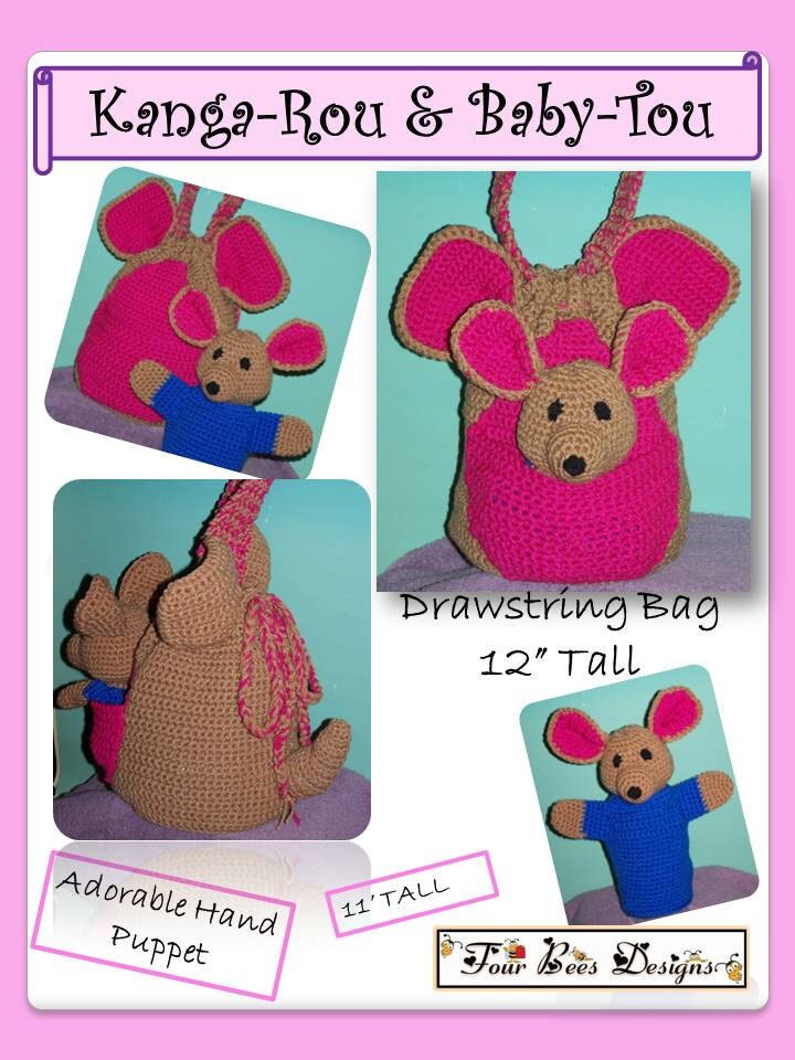 Kanga-rou & Baby-tou PJ Bag With Puppet PDF Crochet Pattern - Etsy