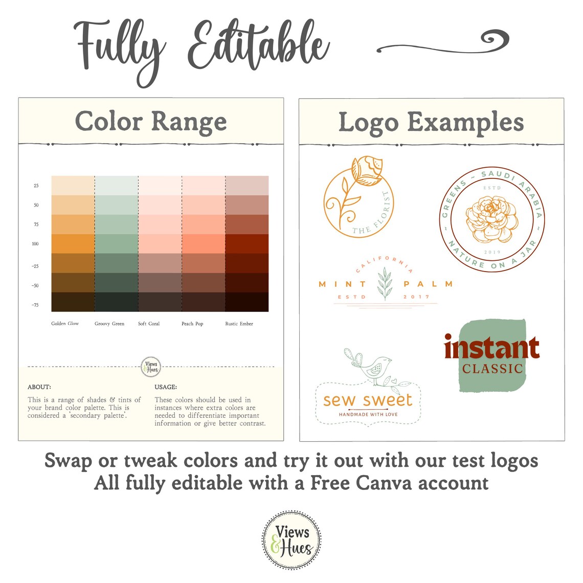 Retro Brand Color Palette for Small Businesses, Editable Canva Template ...
