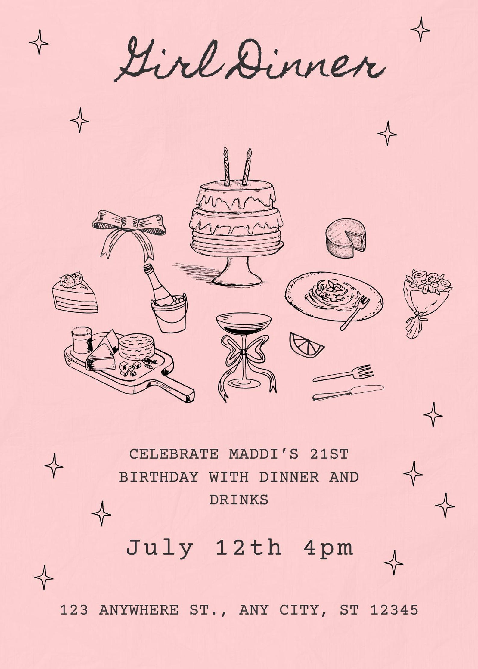 Girls Dinner Party Invitation Template - Editable Canva Template ...