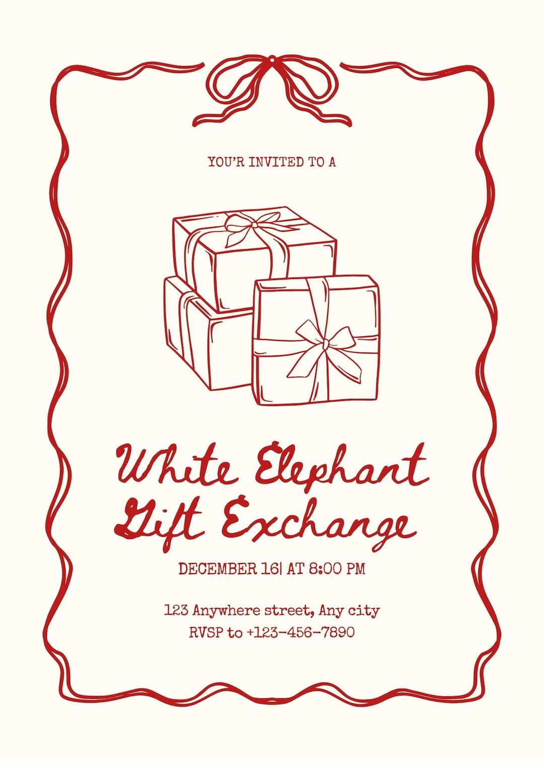 Customizable White Elephant Gift Exchange Invitation – Fun & Festive ...