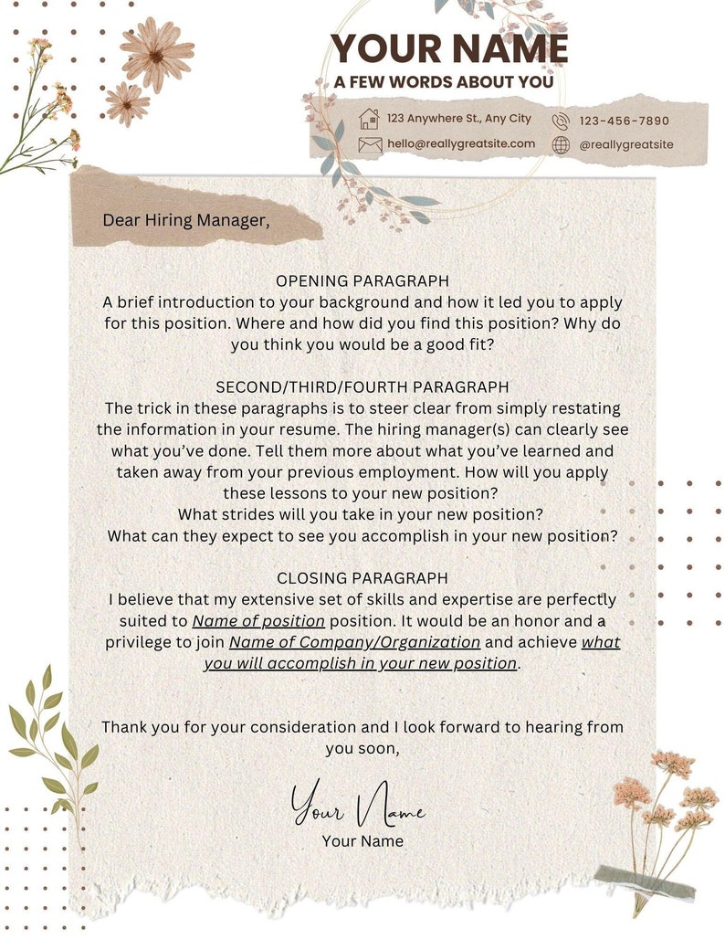 Scrapbook Floral Cover Letter and Letter of Interest Template, Ready-to ...