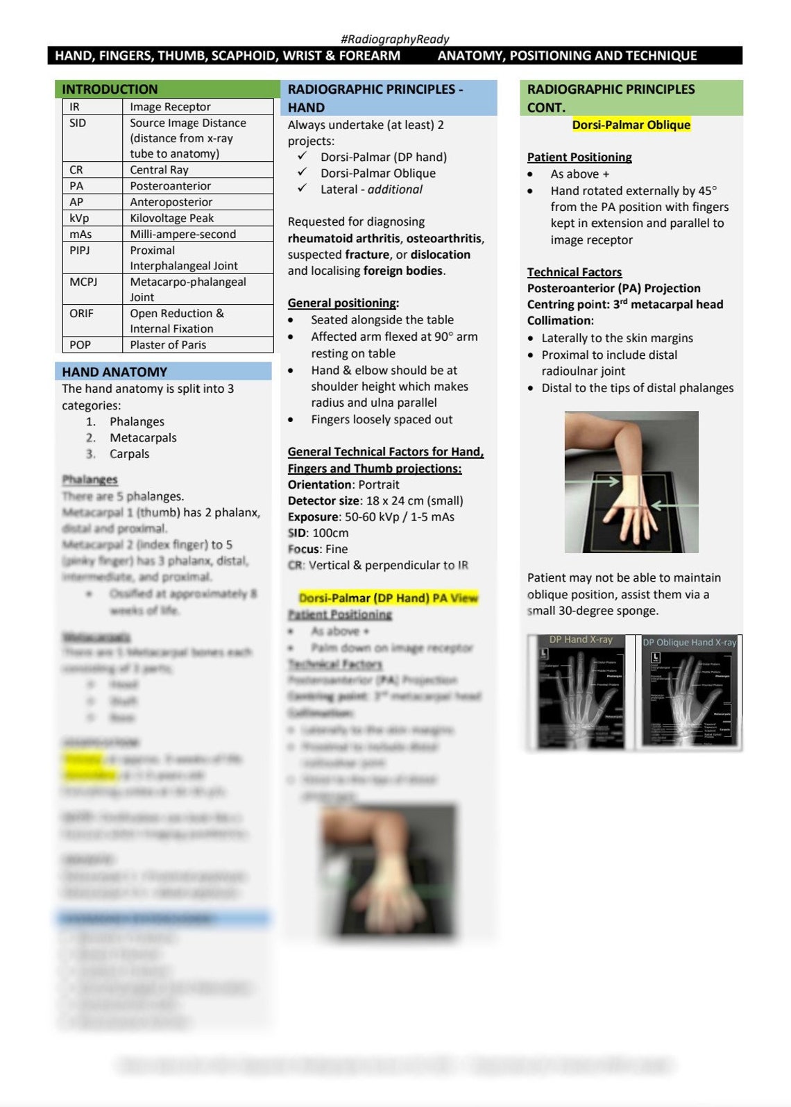 Hand Wrist and Forearm - Anatomy, Positioning and Technique Notes for ...