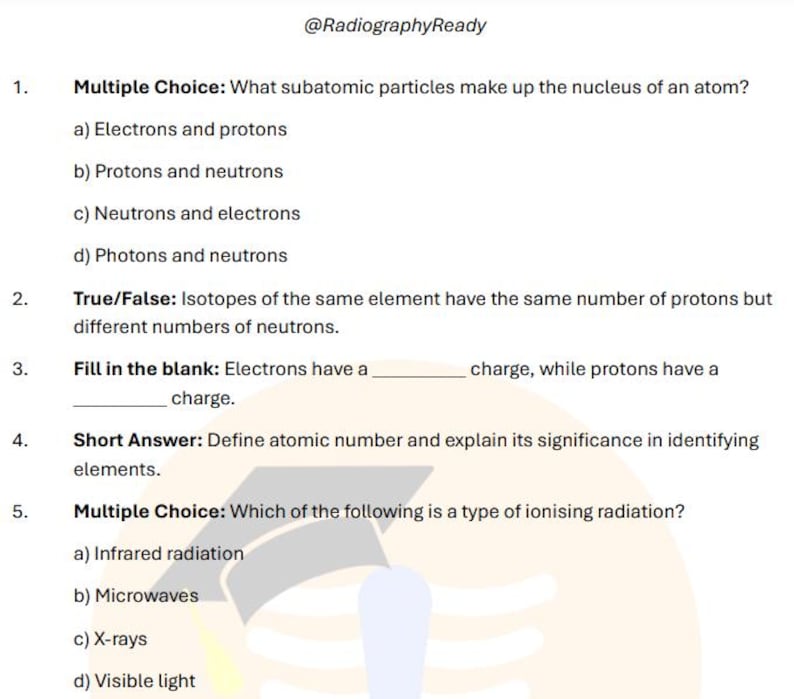 Year 1 Science and Technology Radiography Quiz: Perfect Study Tool for ...