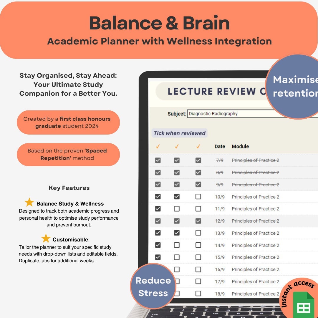 Balance and Brain Academic Student Planner With Wellness Integration ...