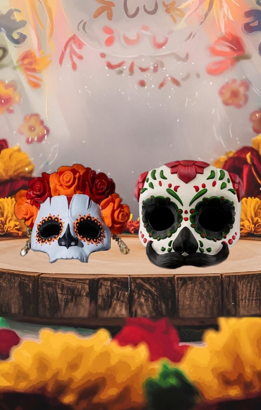 Calavera Mask - Feminine/masculine Mustache Versions - Sugar Skull Day ...