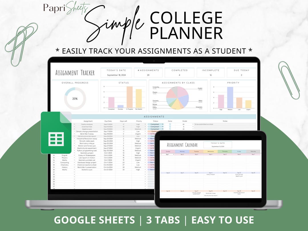 College Student Planner Spreadsheet: Academic Template Google Sheets ...