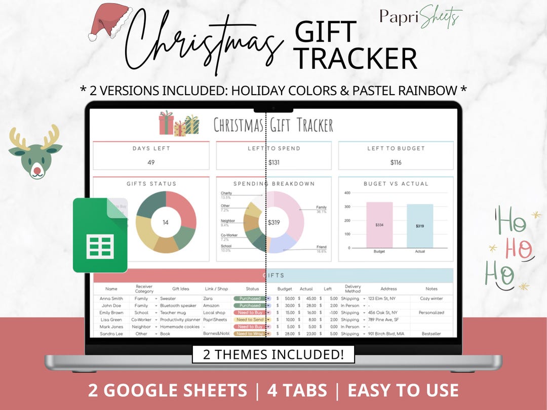 Christmas Gift Tracker Spreadsheet Christmas Gift Planner Template ...
