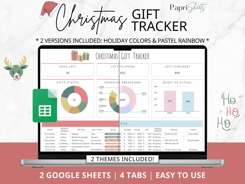 Christmas Gift Tracker Spreadsheet Christmas Gift Planner Template ...