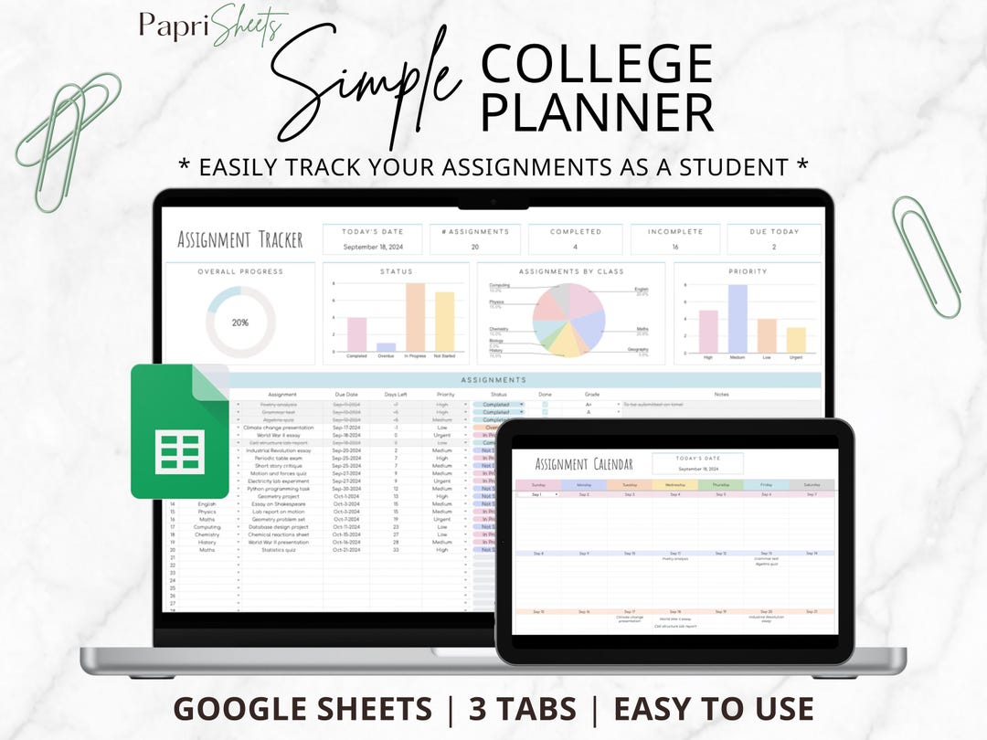 College Student Planner Spreadsheet: Academic Template Google Sheets ...