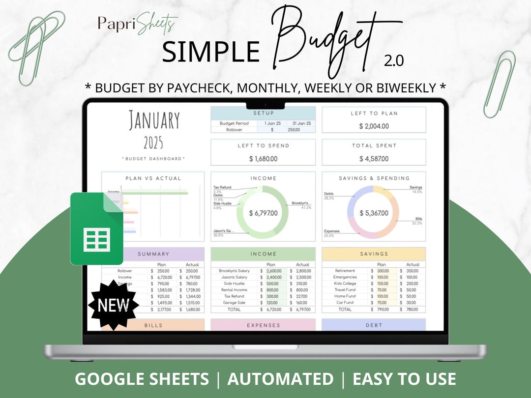 Budget Planner Google Sheet Monthly Budget Spreadsheet Paycheck Budget ...
