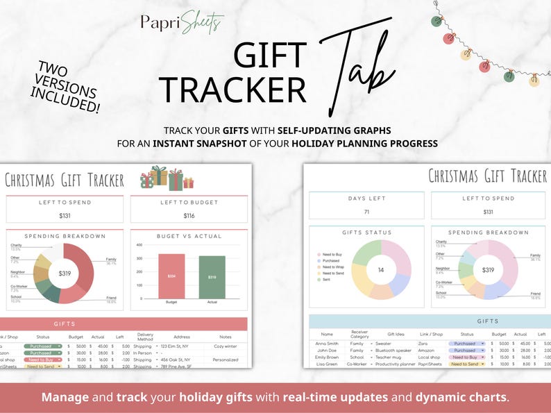 Christmas Gift Tracker Spreadsheet Christmas Gift Planner Template ...