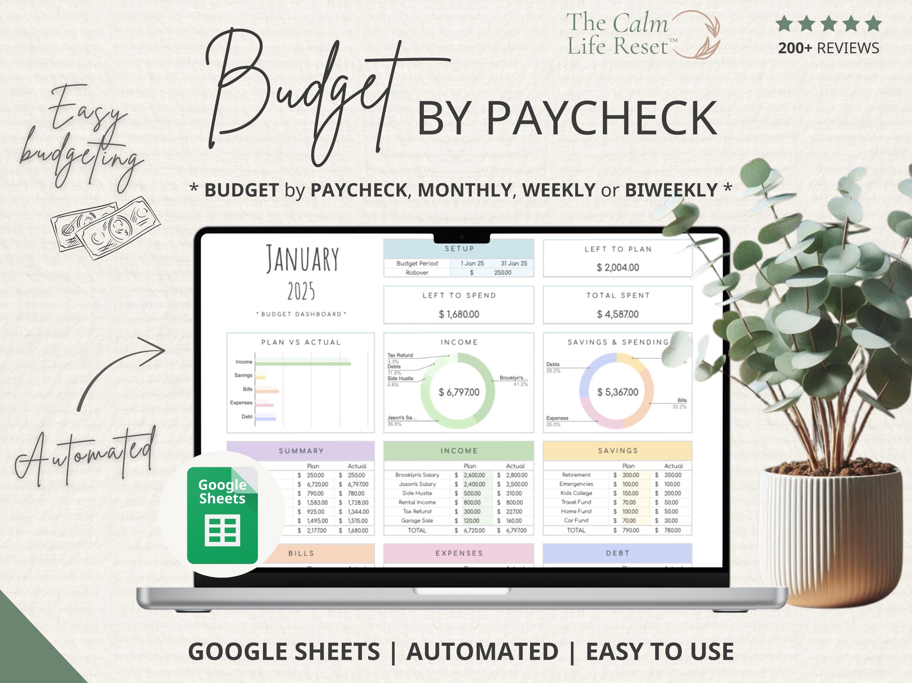 Paycheck Budget Spreadsheet: Google Sheets Budget Template, Paycheck ...