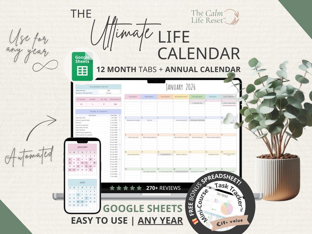 Digital Planner Spreadsheet: Google Sheets Calendar, Monthly Tracker ...
