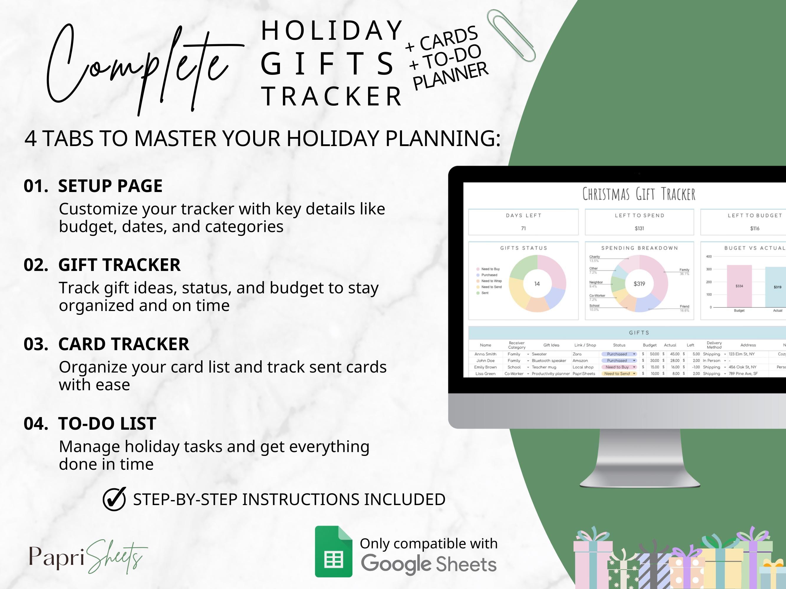 Gift Tracker Spreadsheet Google Sheets Template: Holiday and Birthday ...