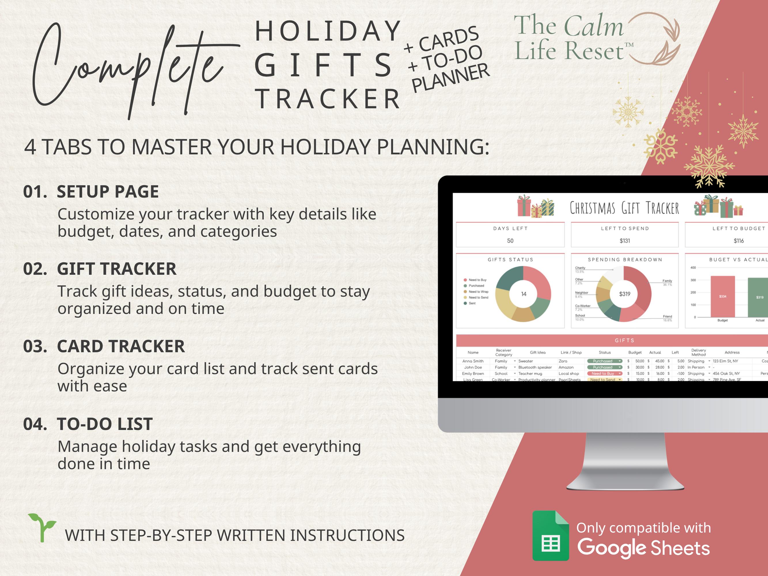 Christmas Gift Tracker Google Sheets: Gift Planner Spreadsheet, Holiday ...