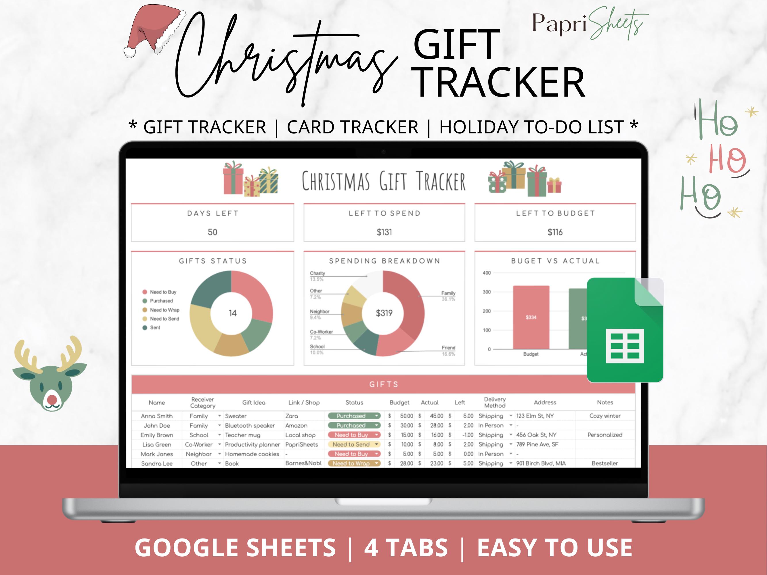 Christmas Gift Tracker Google Sheets Gift Planner Spreadsheet Holiday ...