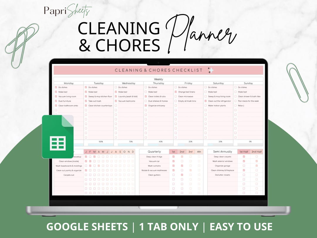 Weekly Cleaning Checklist: Monthly & Yearly Chore Chart, House Cleaning ...