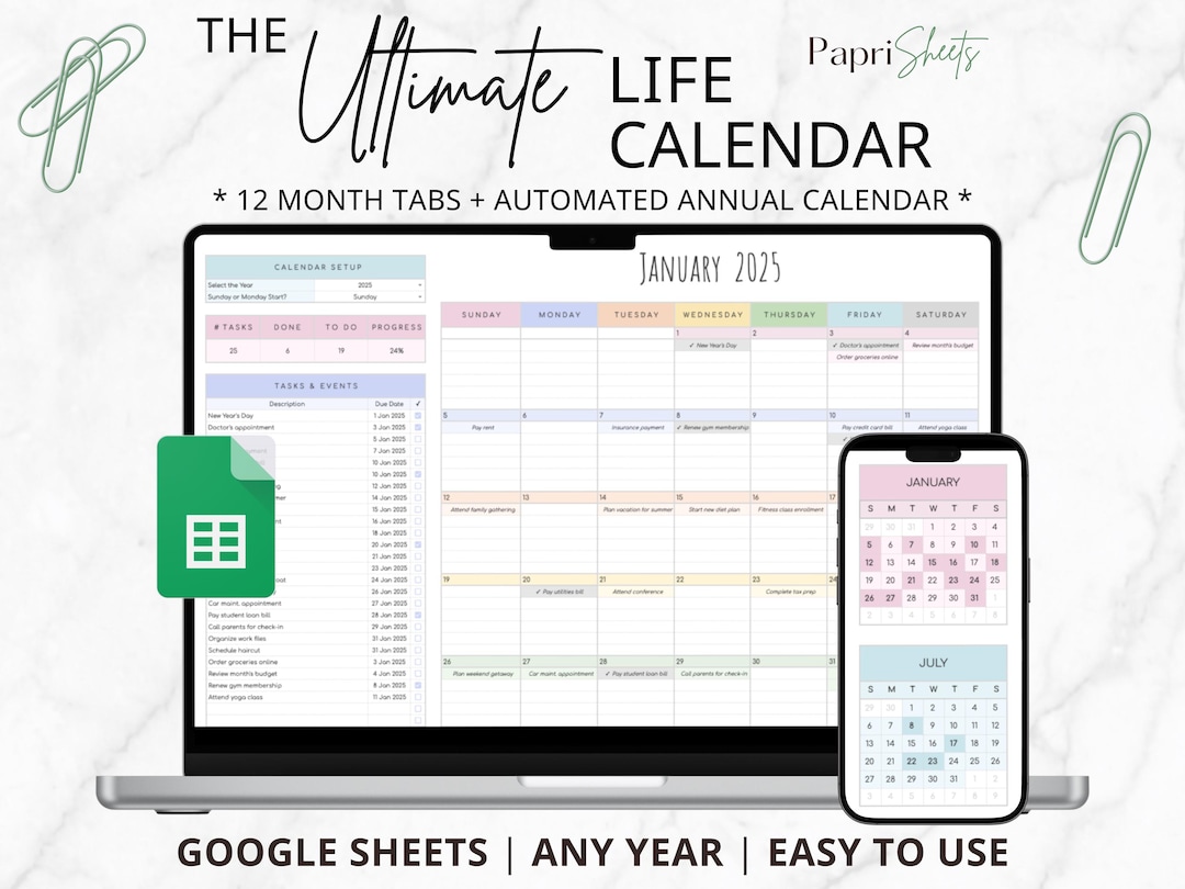 Digital Planner Spreadsheet: Google Sheets Calendar, Monthly Tracker ...
