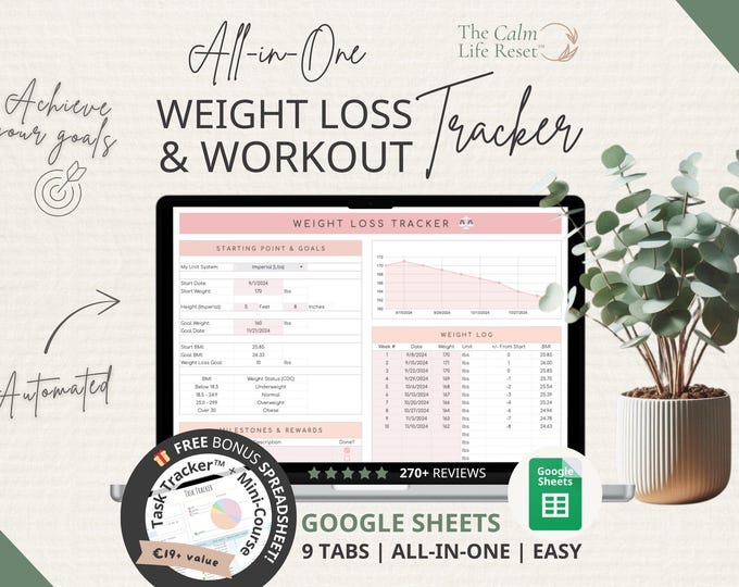Weight Loss & Fitness Tracker | Google Sheets | Calorie Tracker | Meal ...