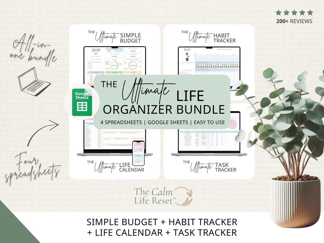 Ultimate Life Organizer Bundle Google Sheets Simple Budget Spreadsheet ...