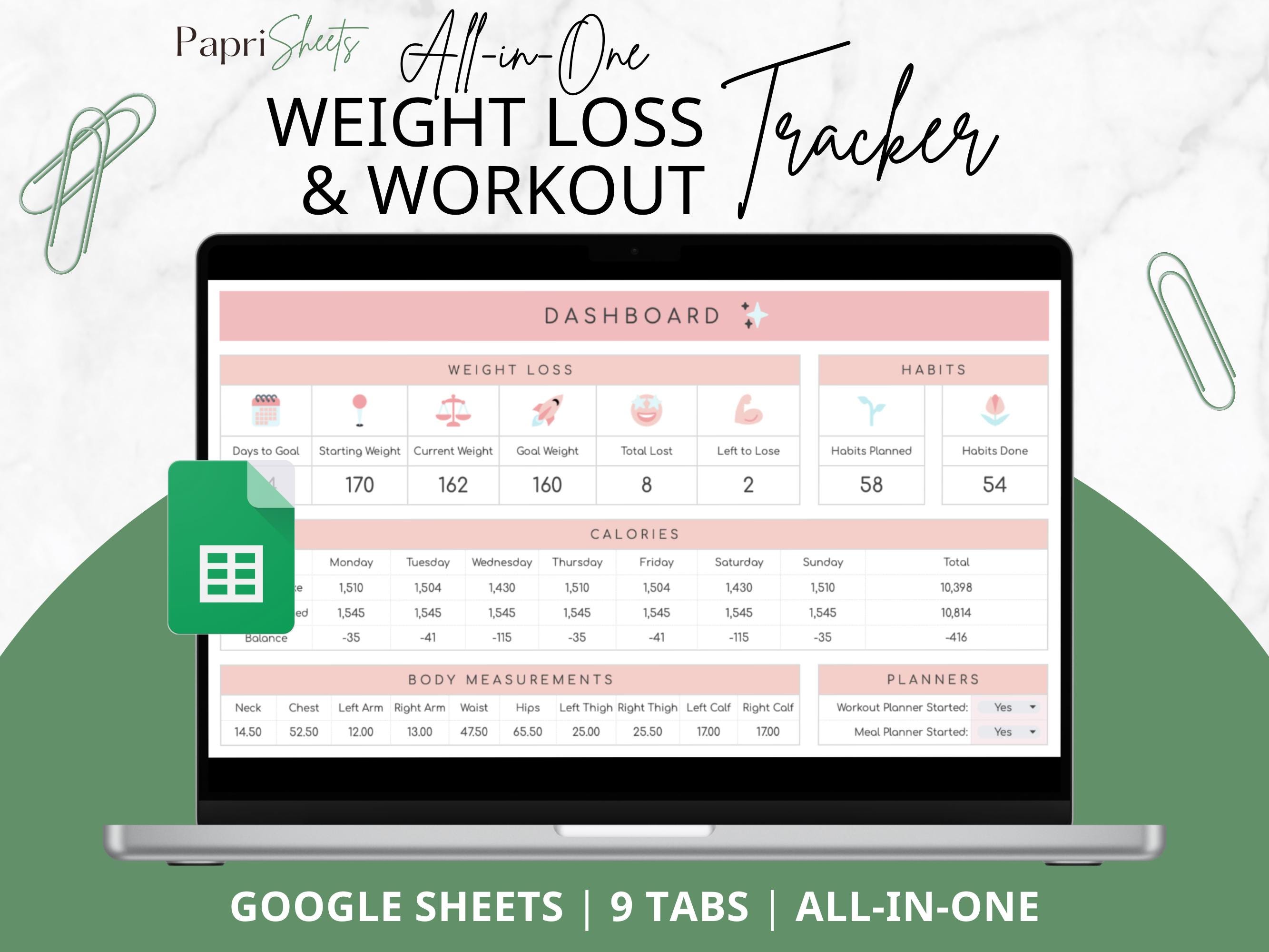 Weight Loss Tracker Spreadsheet for Google Sheets: Weight Loss Planner ...
