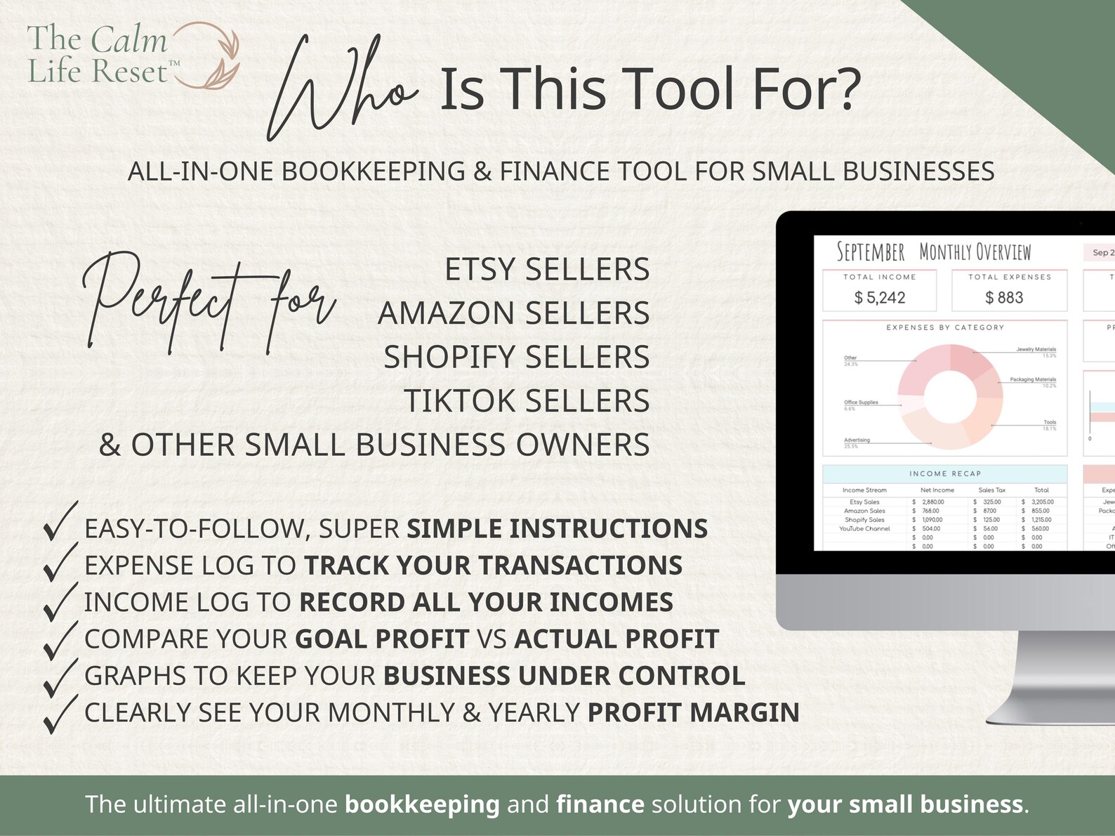 Easy Bookkeeping Template: Small Business Finance Spreadsheet, Income ...
