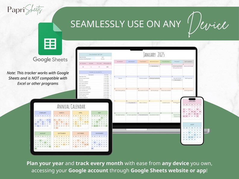Digital Planner Spreadsheet: Google Sheets Calendar, Monthly Tracker ...