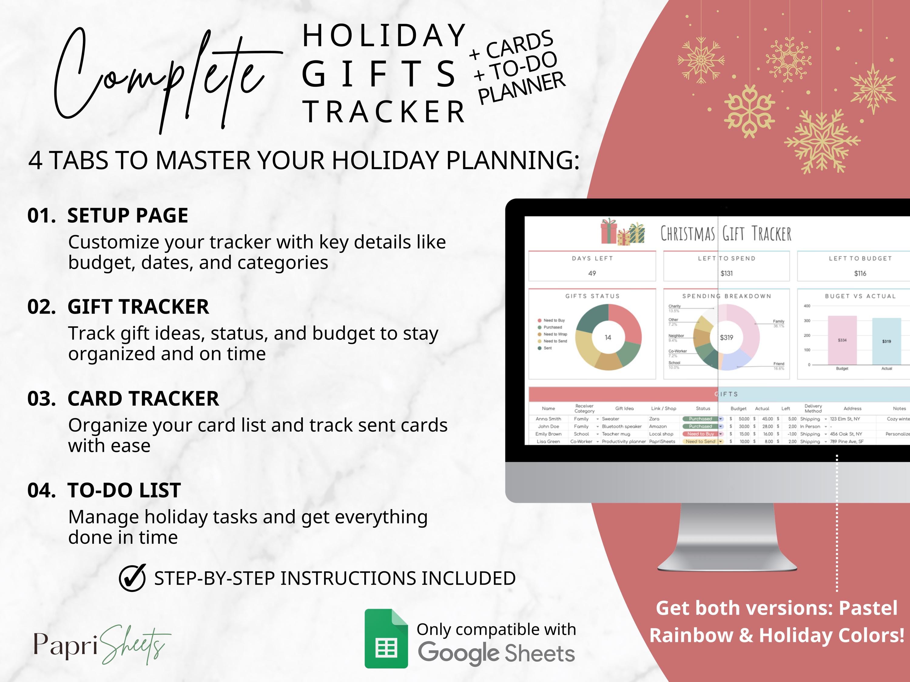 Christmas Gift Tracker Spreadsheet Christmas Gift Planner Template ...