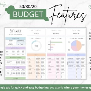 50/30/20 Budget Spreadsheet Google Sheets: Monthly Budget Planner ...