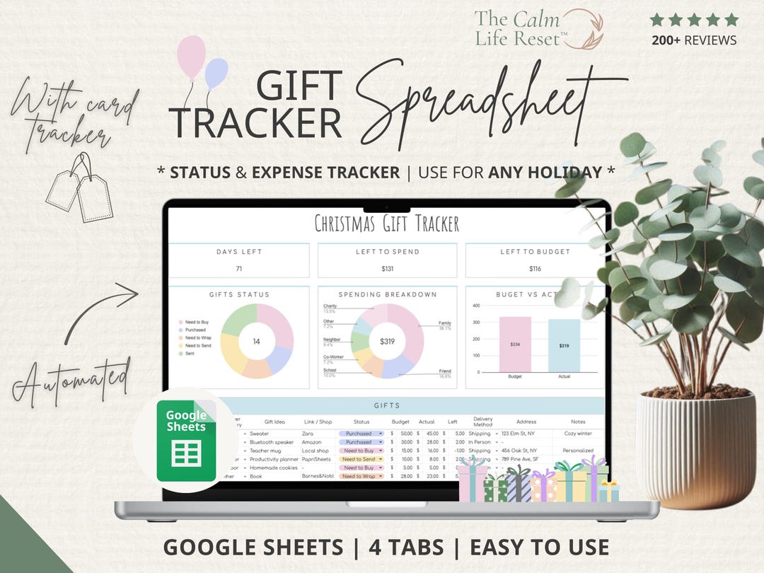 Gift Tracker Spreadsheet Google Sheets Template: Holiday and Birthday ...