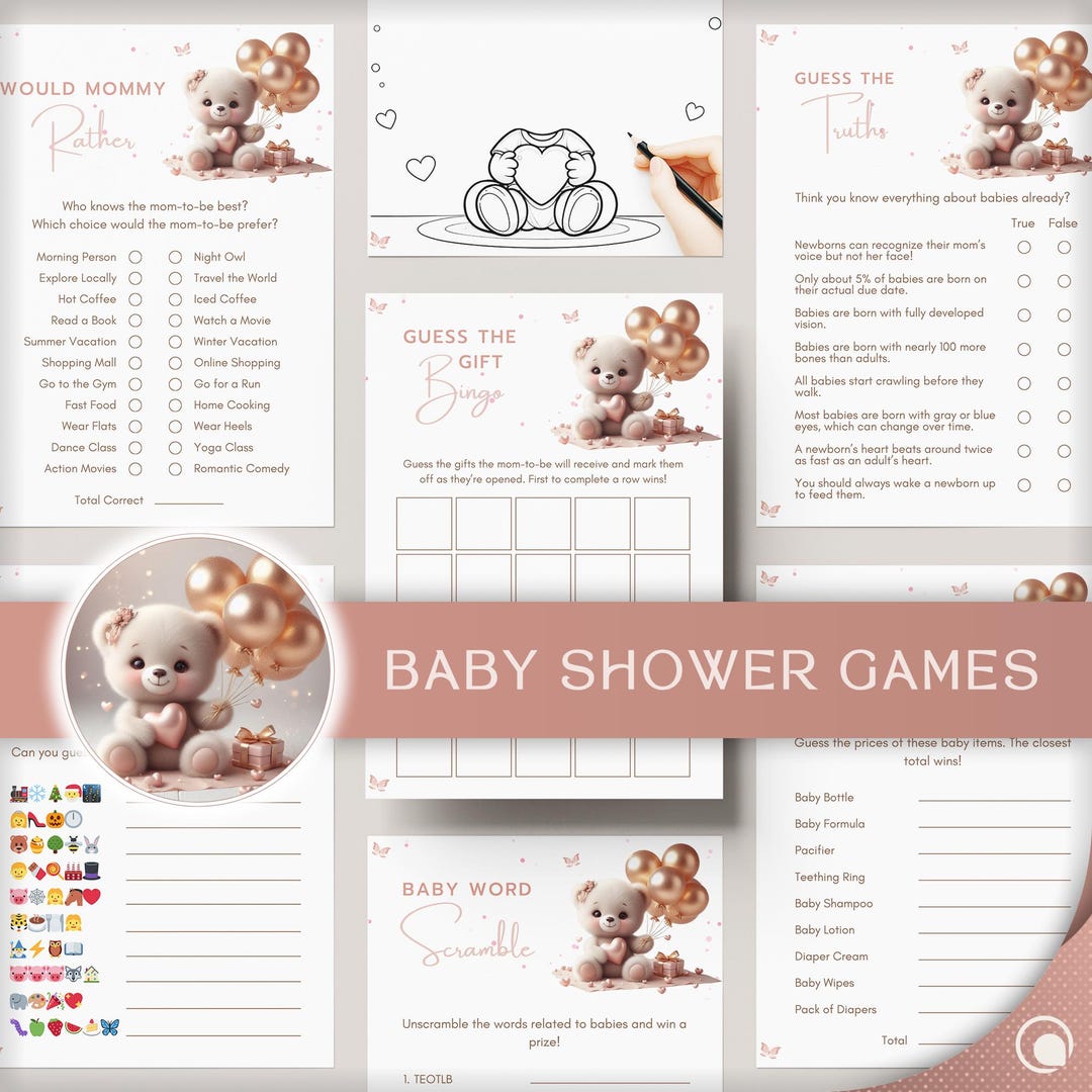 Editable Unique Teddy Bear Baby Shower Games by Capiner | Girl Baby ...