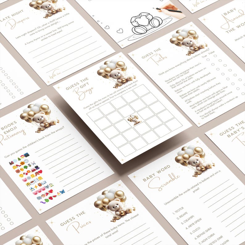 Editable Unique Teddy Bear Baby Shower Games by Capiner | Boy Baby ...