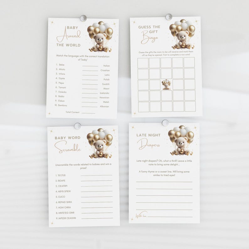 Editable Unique Teddy Bear Baby Shower Games by Capiner | Boy Baby ...