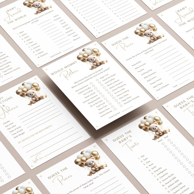 Editable Unique Teddy Bear Baby Shower Games by Capiner | Boy Baby ...