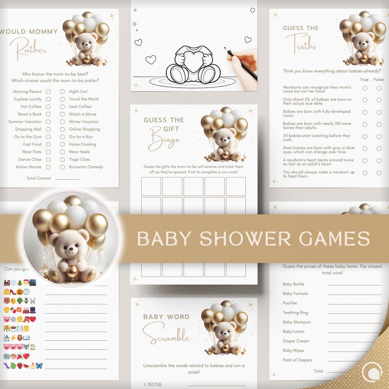 Editable Unique Teddy Bear Baby Shower Games by Capiner | Boy Baby ...