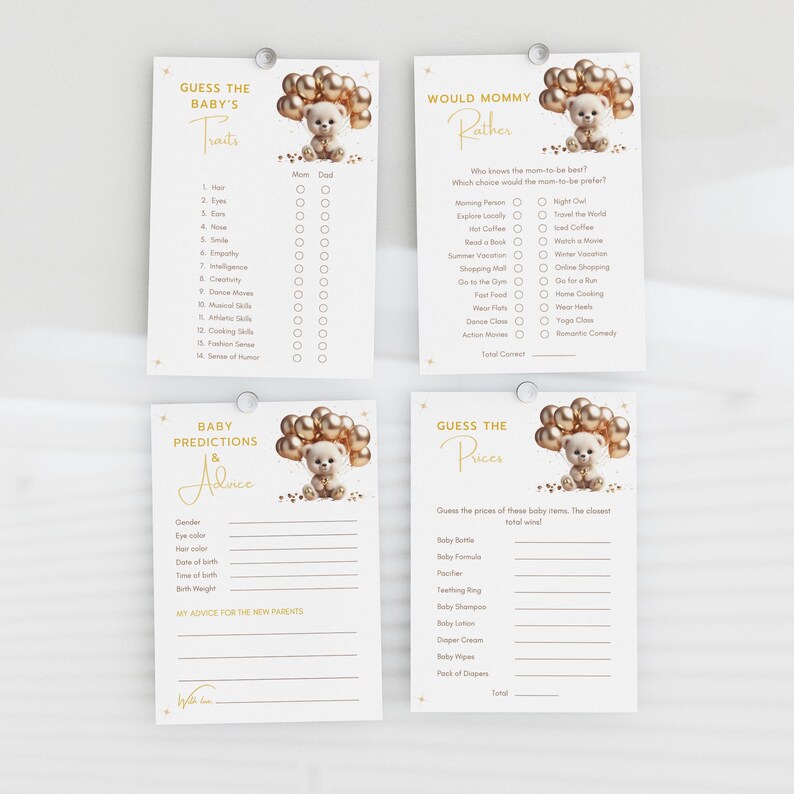 Editable Unique Teddy Bear Baby Shower Games by Capiner | Gender ...