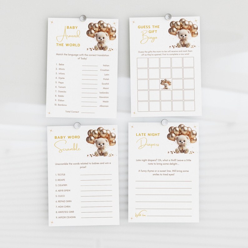 Editable Unique Teddy Bear Baby Shower Games by Capiner | Gender ...